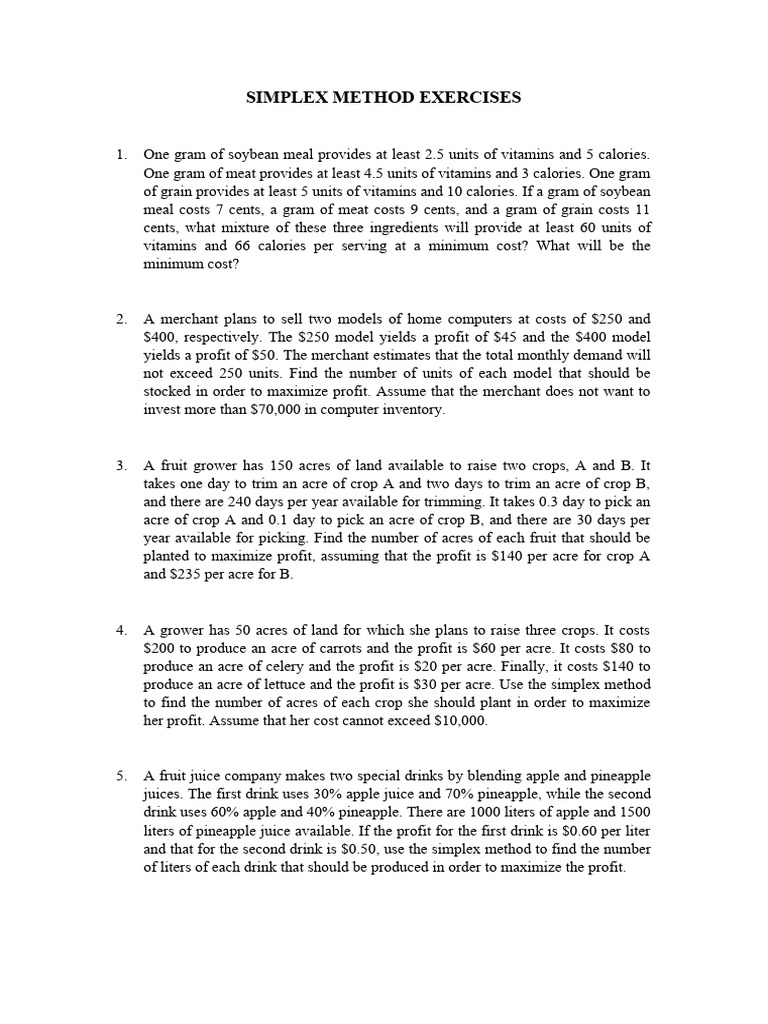 SIMPLEX METHOD EXERCISES | PDF | Legume | Investing