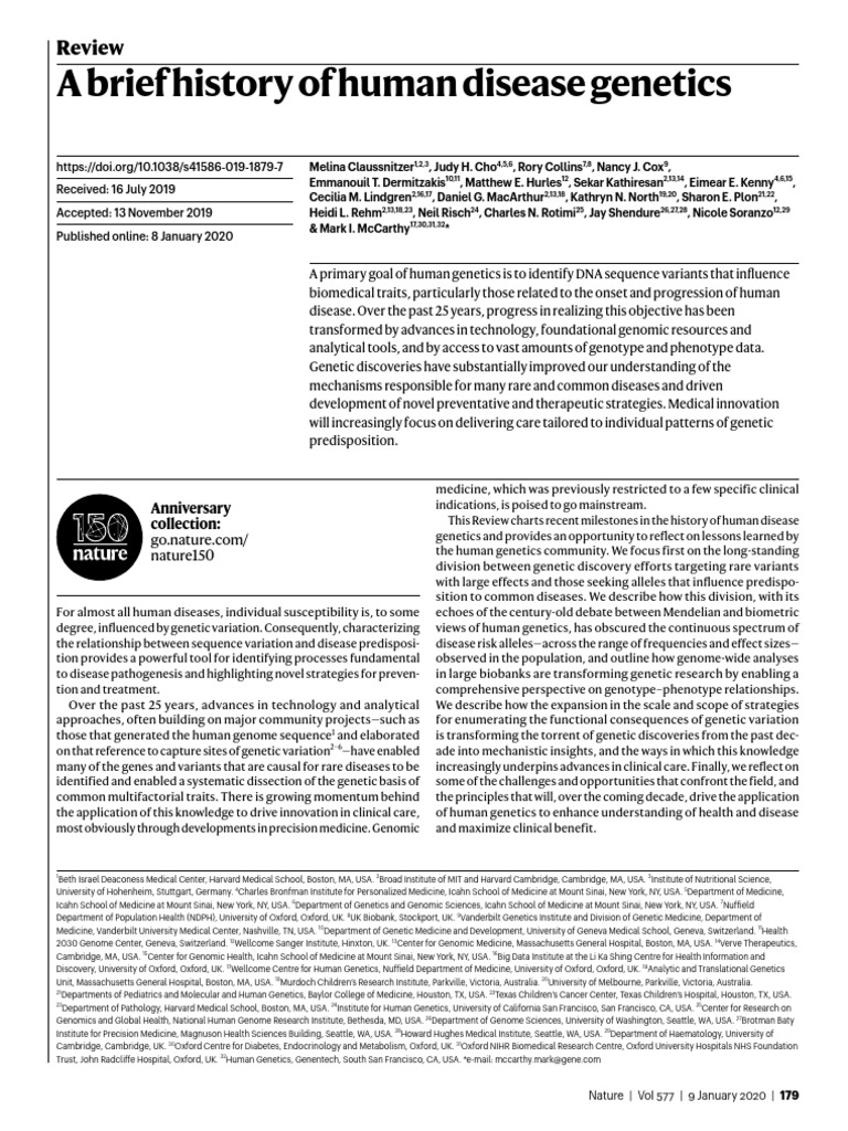 History of Human Disease Genetics | PDF | Genome Wide Association Study ...
