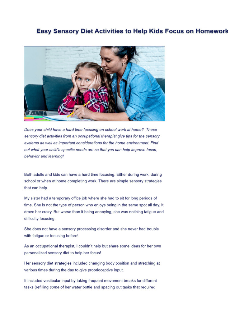 Easy Sensory Diet Activities To Help Kids Focus On Homework | PDF