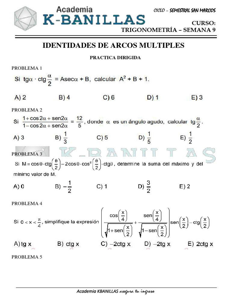 Trigonometria - Semana 9 - Identidades de Arcos Multiples | PDF | Trigonometría | Geometría del ...