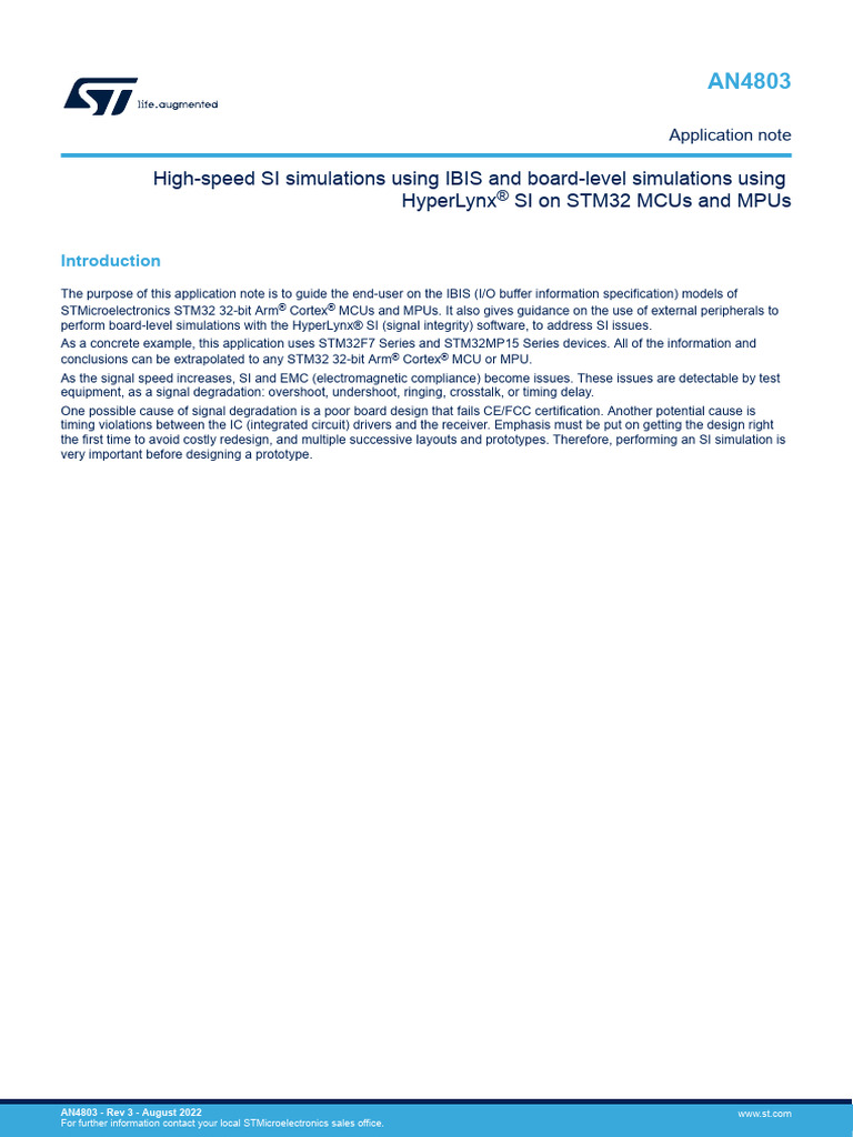 An4803 Highspeed Si Simulations Using Ibis and Boardlevel Simulations Using Hyperlynx Si On ...