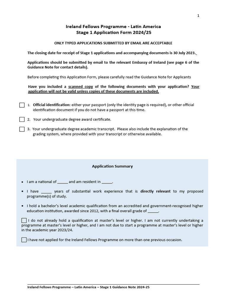 Ireland Fellows Programme Latin America 2024-25 Stage 1 Application ...