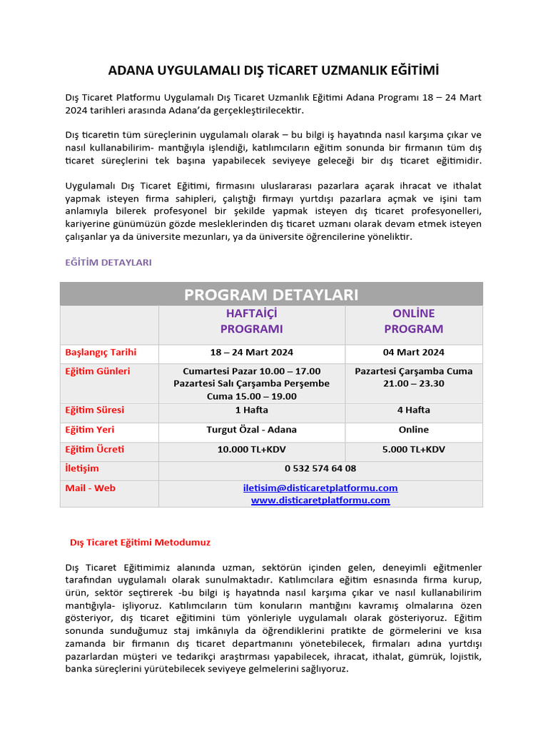 Adana Uygulamali Diş Ti̇caret Uzmanlik Eği̇ti̇mi̇ | PDF