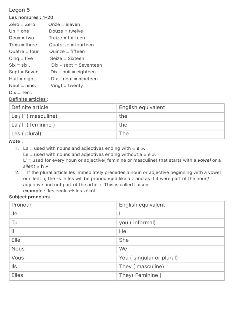 French Numbers and Articles Guide | PDF