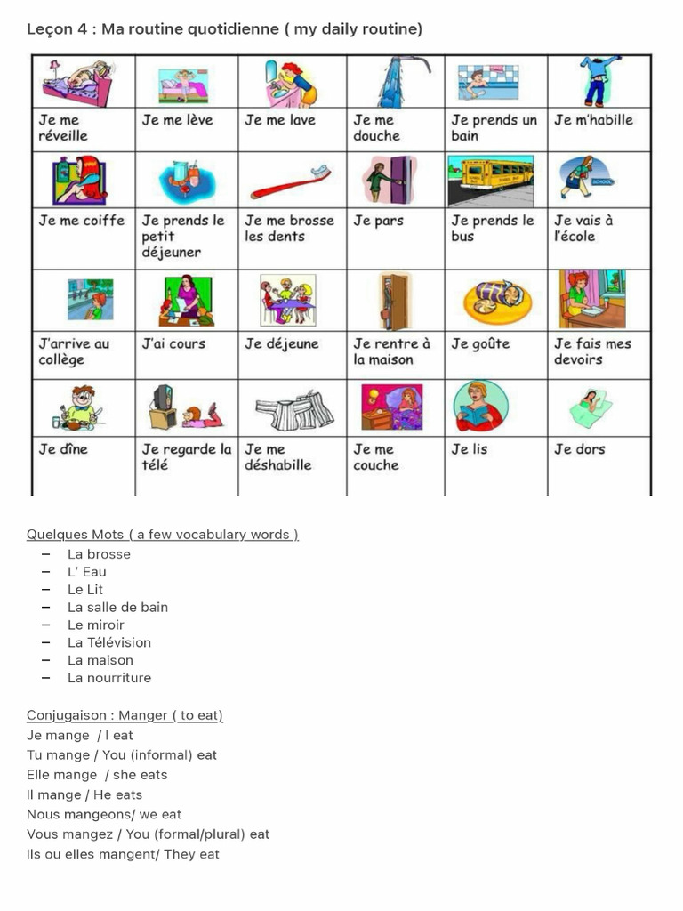 Leçon 4 Ma Routine Quotidienne (My Daily Routine) | PDF