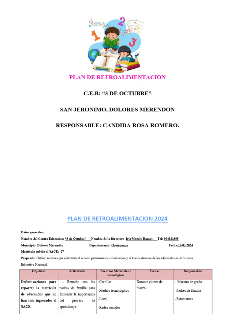 Plan de Retroalimentacion | PDF | Enseñando | Aprendizaje