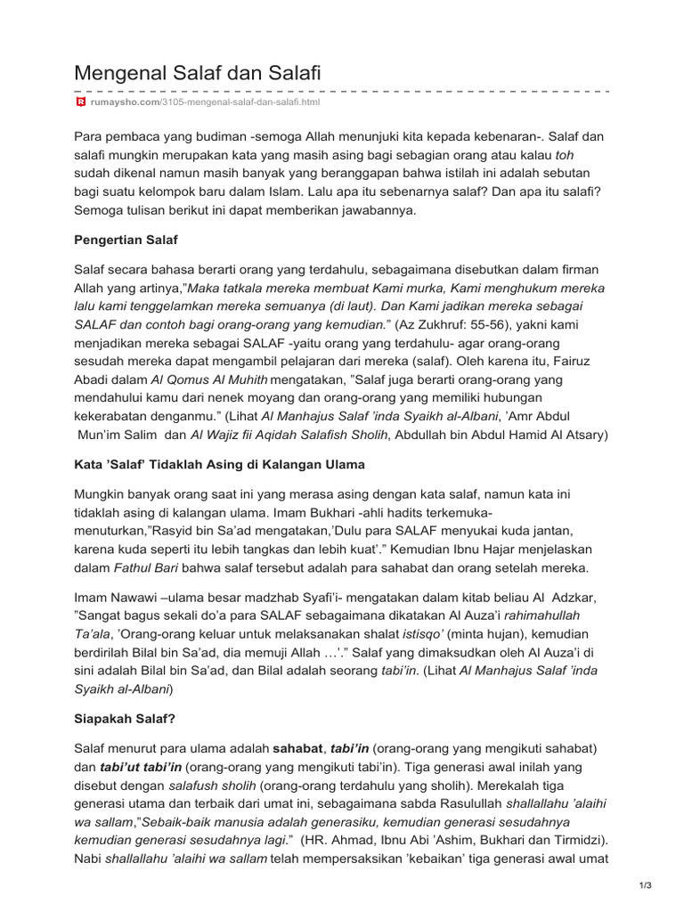 Mengenal Salaf Dan Salafi | PDF