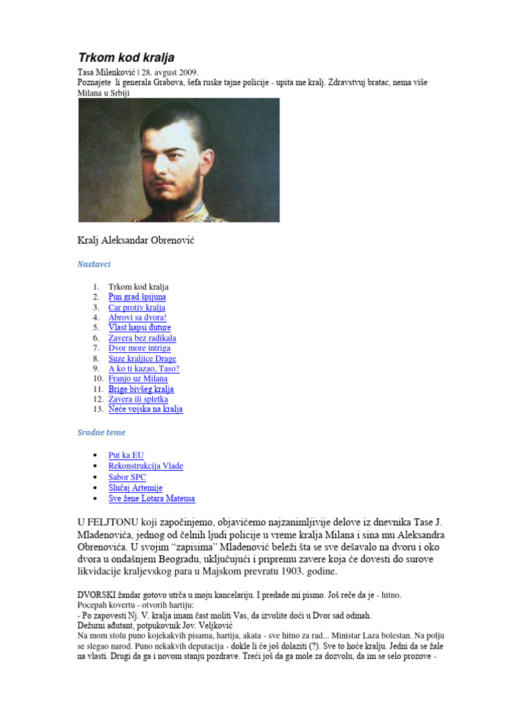 Memoari Prvog Srpskog Policajca Feljton Novosti | PDF