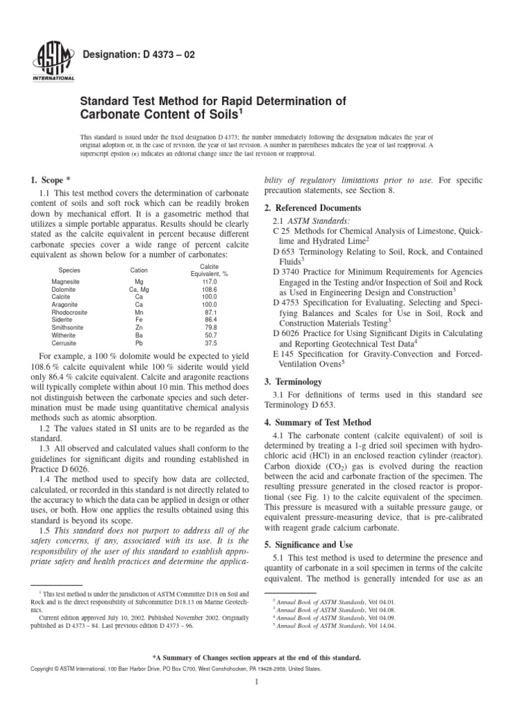 D4373 Determinacion Rapida de Carbonato de Calcio | PDF | Calcite | Carbonate