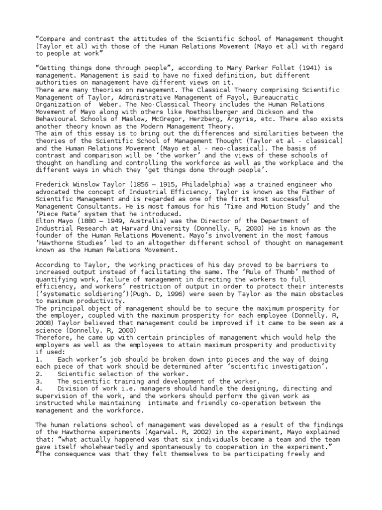 Scientific Management and Human Relations Movement. | PDF | Motivation ...