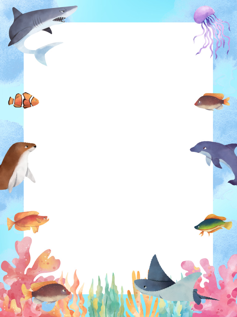 Aquatic Animals Aesthetic Notes Paper Border | PDF