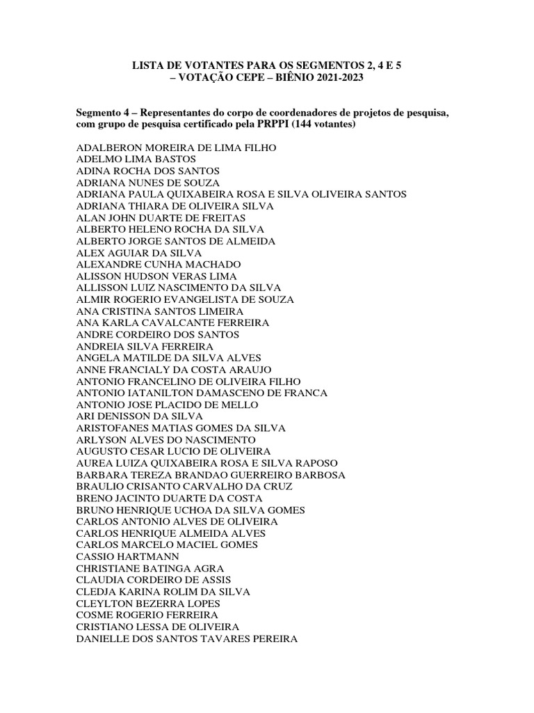 Lista de Votantes para Os Segmentos 2 | PDF | Esportes e Recreação | Arte