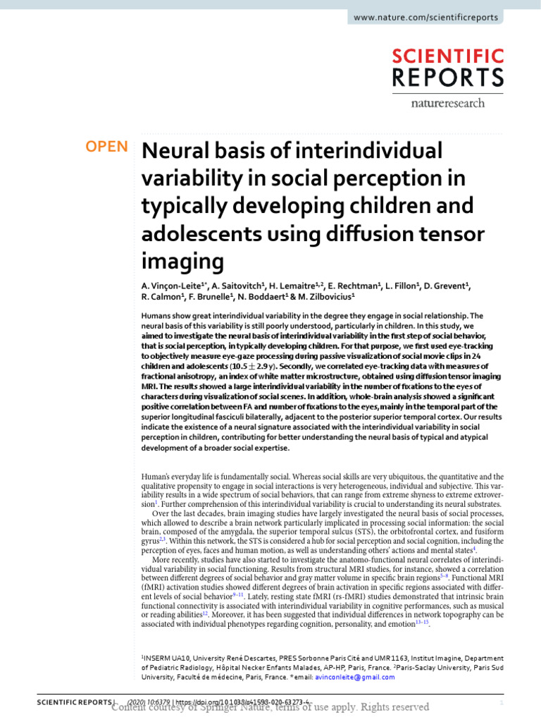 Neural Basis of Interindividual Variability in Social Perception in ...