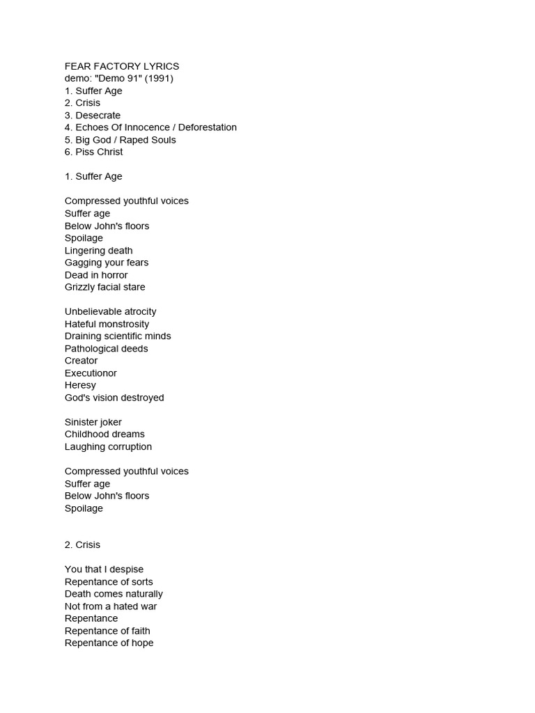 FEAR FACTORY LYRICS | PDF