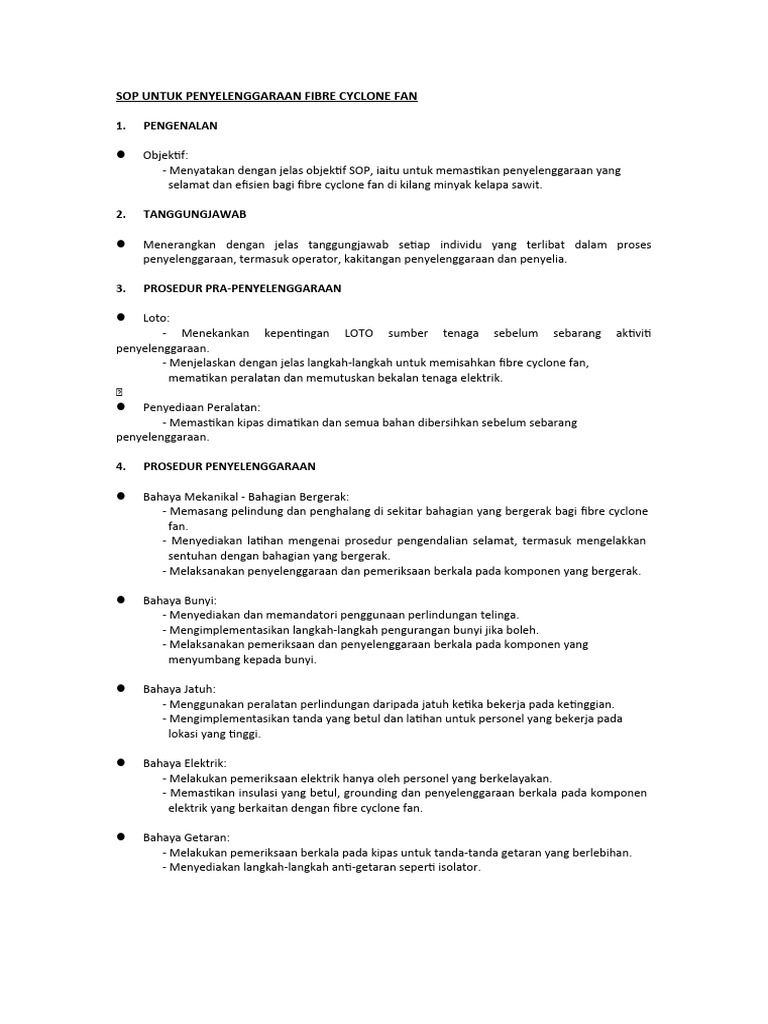 SOP - Fibre Cyclone Fan | PDF