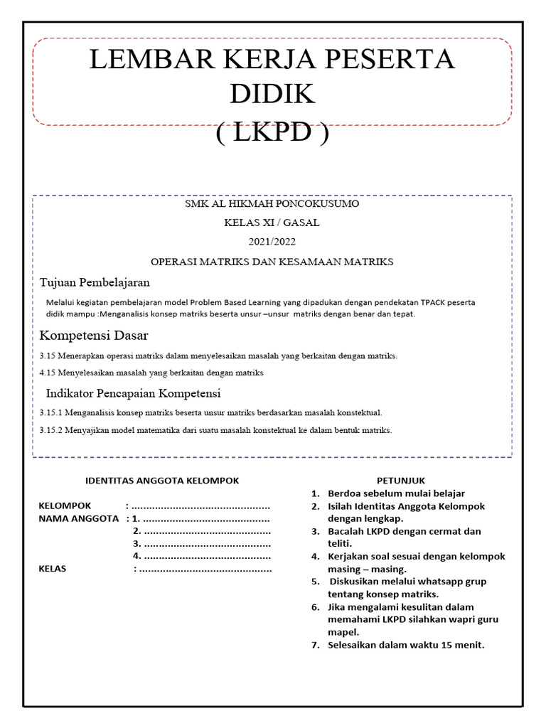LKPD XI MATRIKS | PDF
