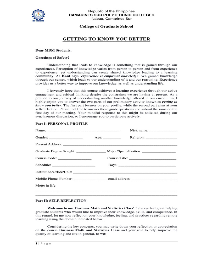 Getting to Know You Better_MBM Class | PDF | Knowledge | Experience