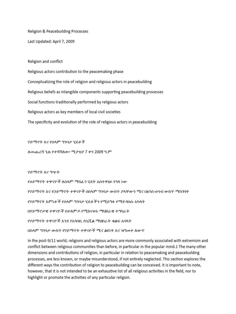 Religion's Role in Peacebuilding Efforts | PDF | Peacebuilding | Peace