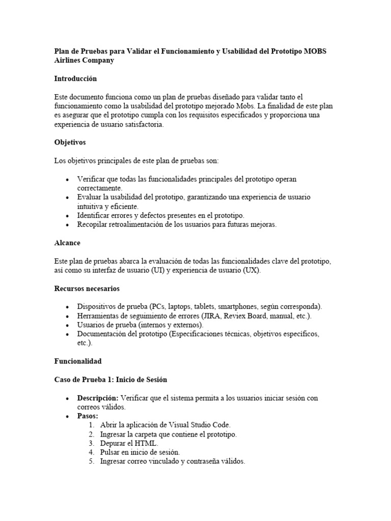Plan de Pruebas para Validar El Funcionamiento y Usabilidad Del ...