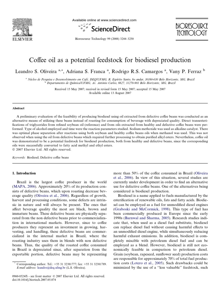Biodiesel From Coffee Beans | PDF | Biodiesel | Ethanol