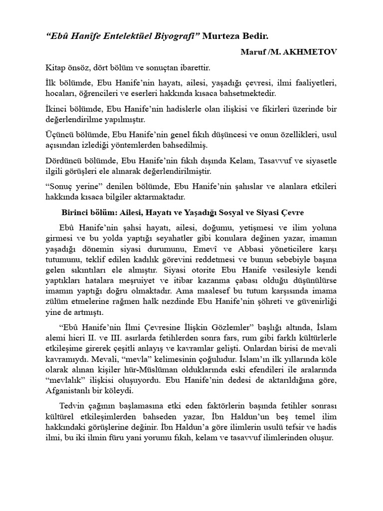 M.Bedir Kitabı Özeti-Maruf Özet | PDF