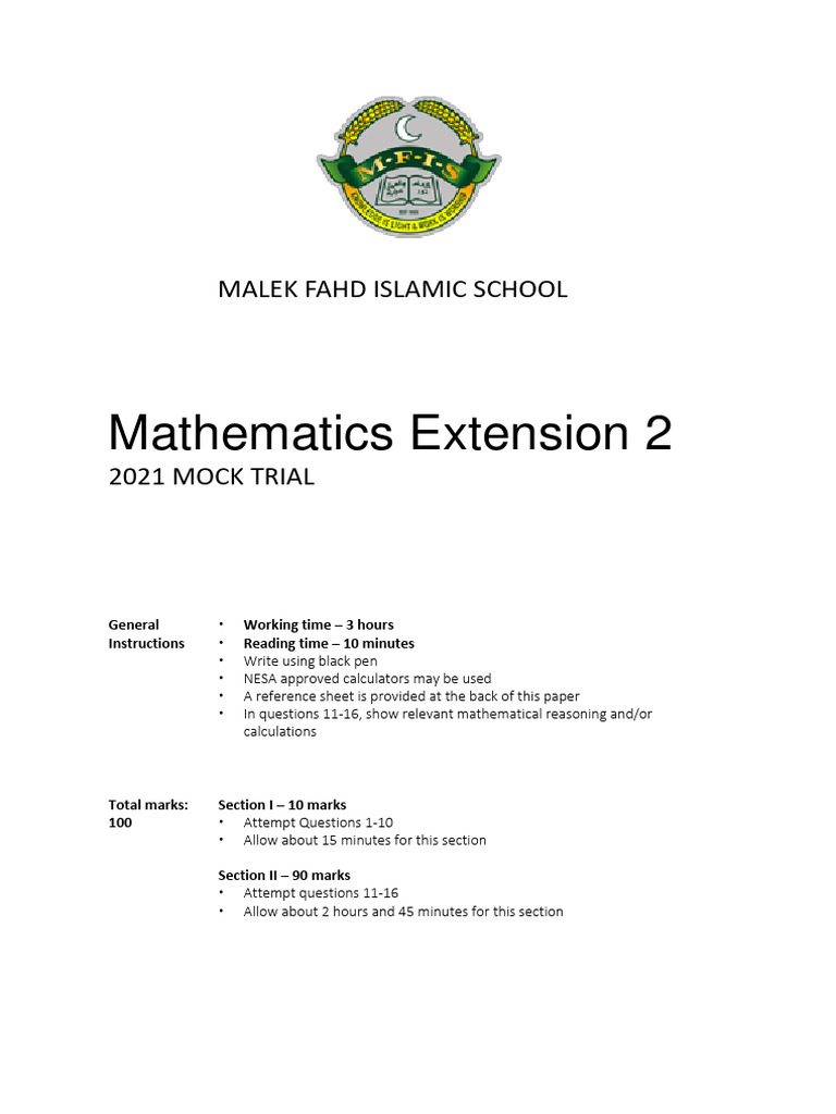 Malek_Fahd_Islamic_2021_Extension_2 | PDF | Mathematics | Mathematical ...