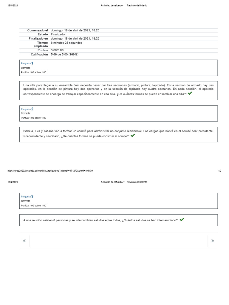 Actividad de Refuerzo 11 - Revisión Del Intento Probabilidad Usaca | PDF