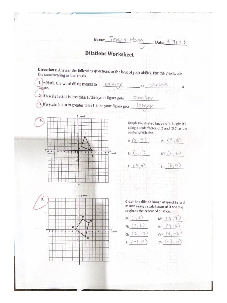 Dilations Worksheet | PDF