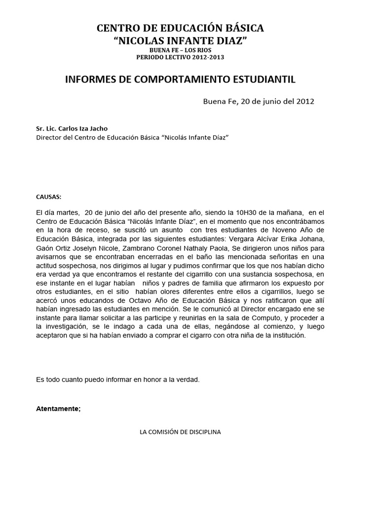 Informe de Comportamiento Estudiantil | PDF