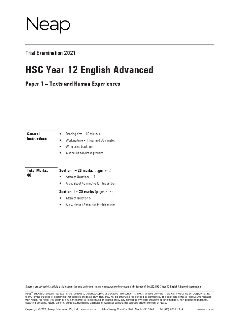 NEAP 2021 Eng Adv Trials (Paper 1) | PDF