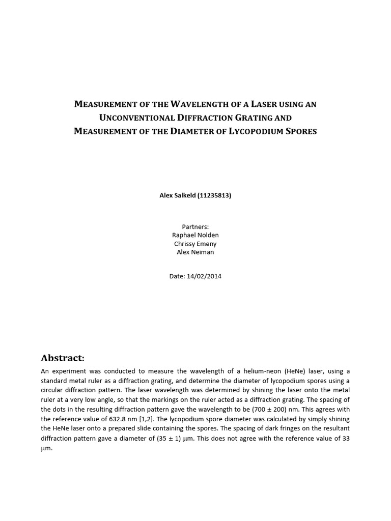 Sample Lab Report 2014 | PDF | Diffraction | Wavelength
