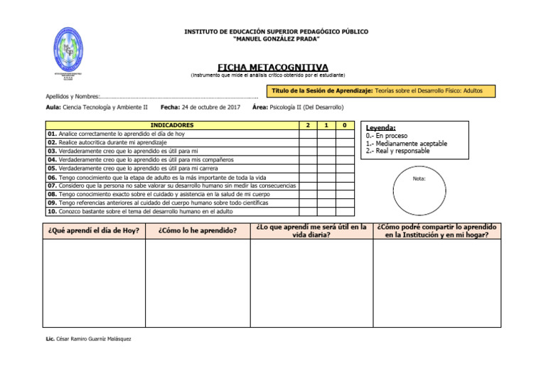 Ficha Metacog PSICO II 3 | PDF | Crecimiento personal y profesional