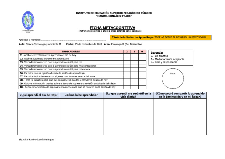 Ficha Metacognitiva de Aprendizaje | PDF