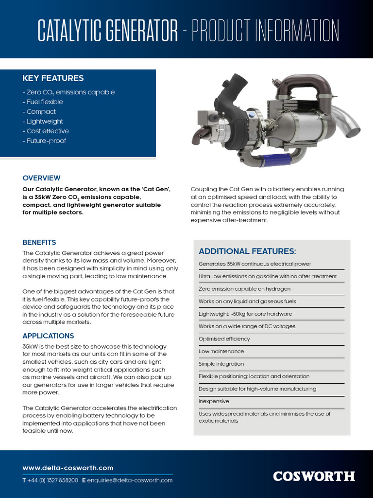 Cosworth Factsheet-Catgen Digital | PDF | Electric Generator | Catalysis