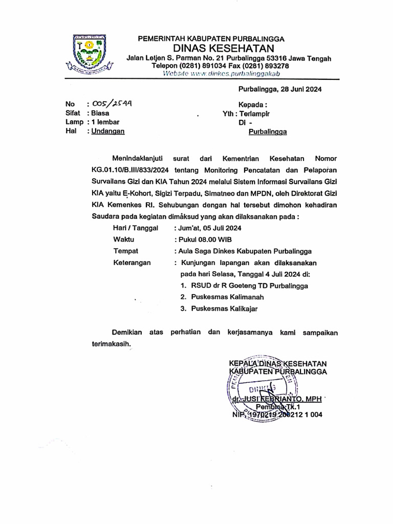 Undangan Monitoring Catpor Gizi KIA | PDF