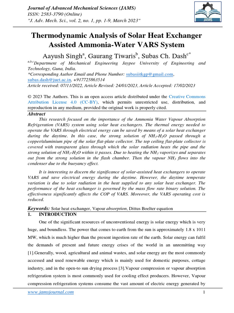 V2 I1 01 Thermodynamic Analysis of Solar Heat Exchanger Assisted ...