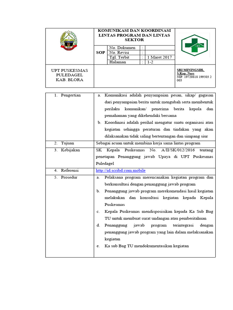SOP Komunikasi Lintas Program Puskesmas | PDF