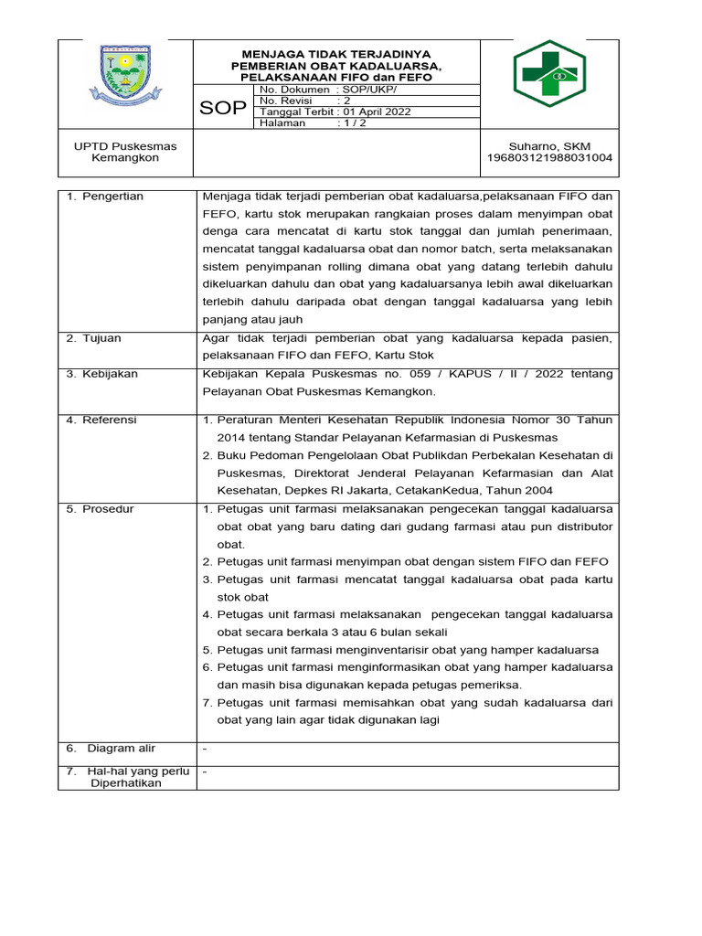 SOP Pengelolaan Obat Kadaluarsa FIFO FEFO | PDF