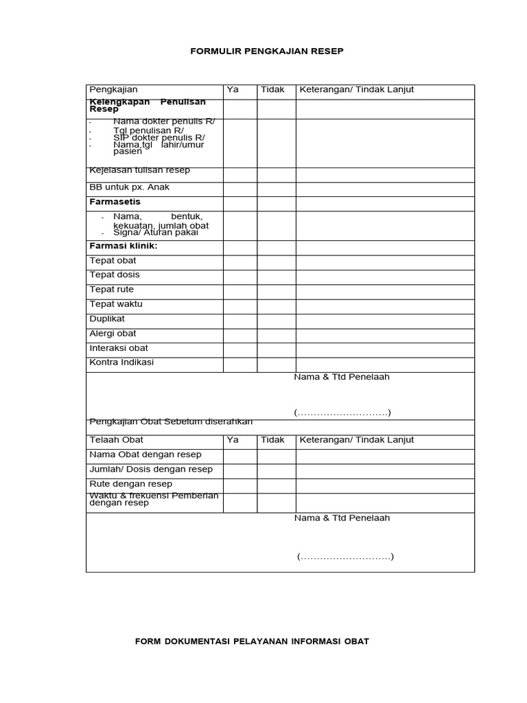 Formulir Pengkajian Resep Pdf