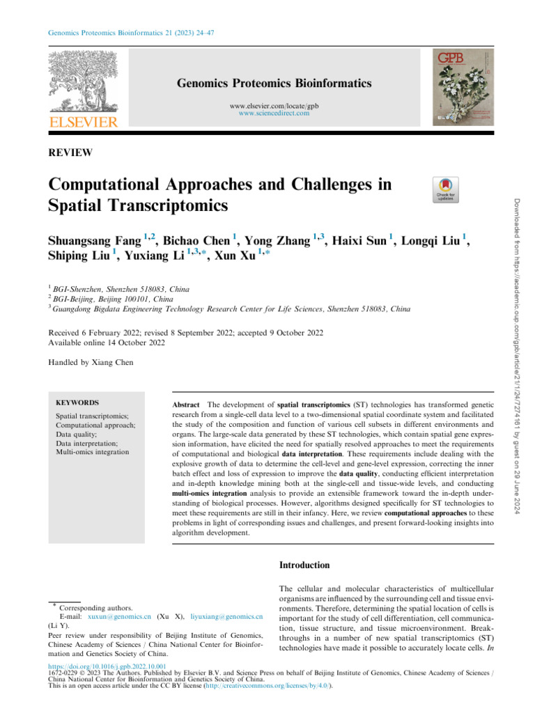 Computational Approaches and Challenges in Spatial Transcriptomics | PDF | Bioinformatics ...