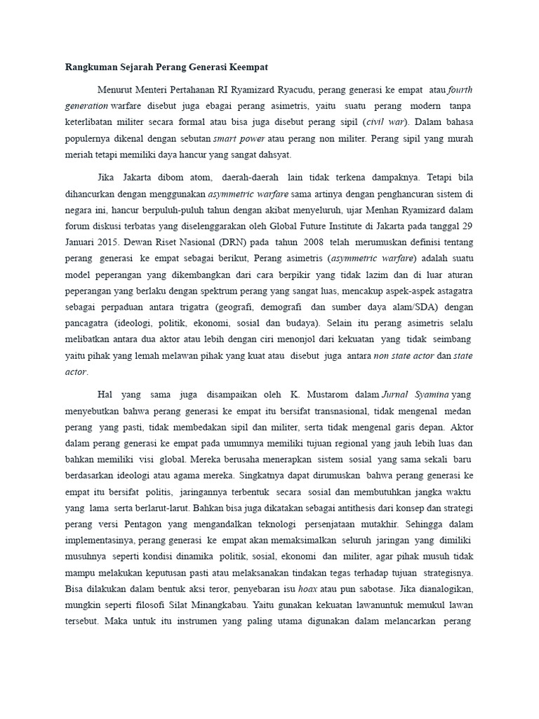 Resume Sejarah Perang Generasi 4 (Perang Asimetris) | PDF | Politik