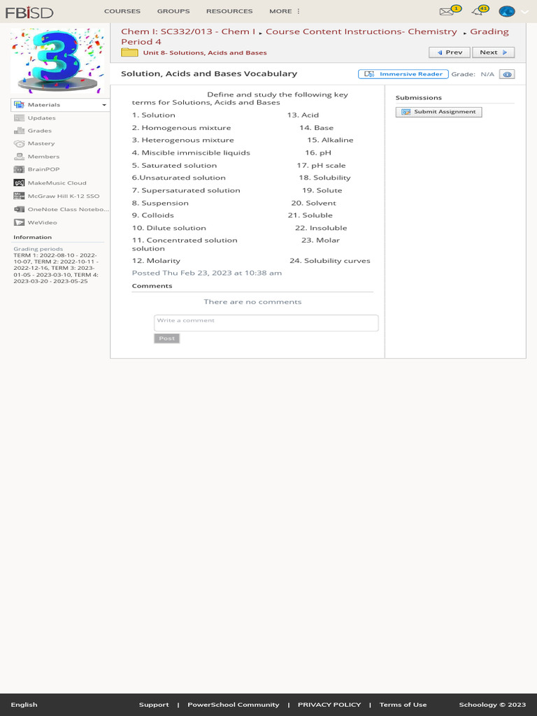 Solution, Acids and Bases Vocabulary Schoology | PDF | Solubility ...