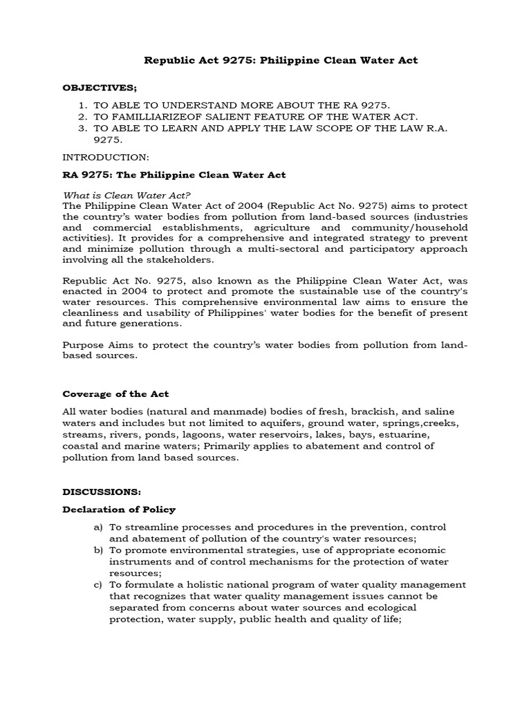 Republic Act 9275 Softcopy Group3 | PDF | Water Pollution | Clean Water Act