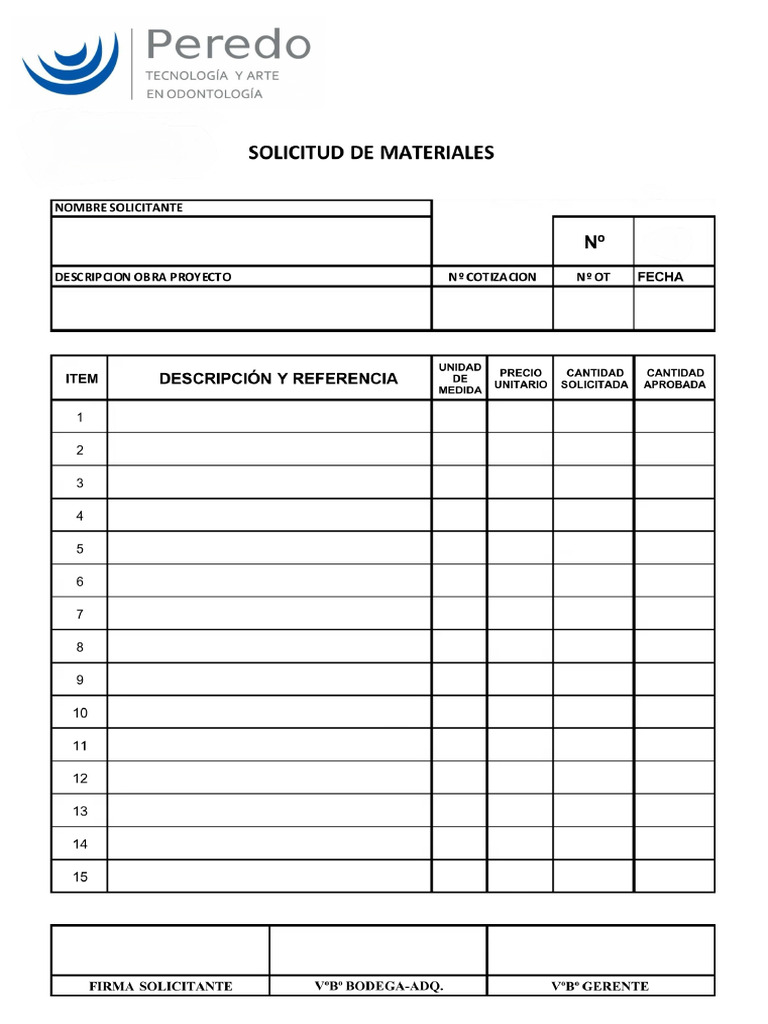Solicitud de materiales Peredo | PDF