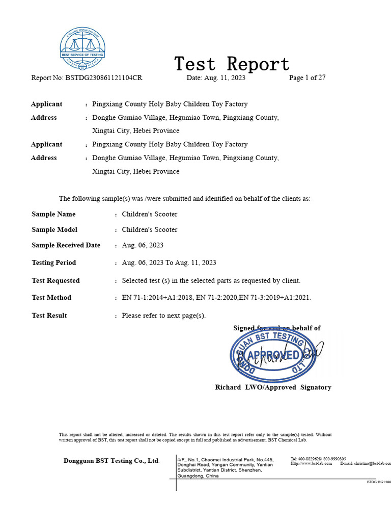 EN71报告61121104谱恩德 | PDF | Toys | Chromium