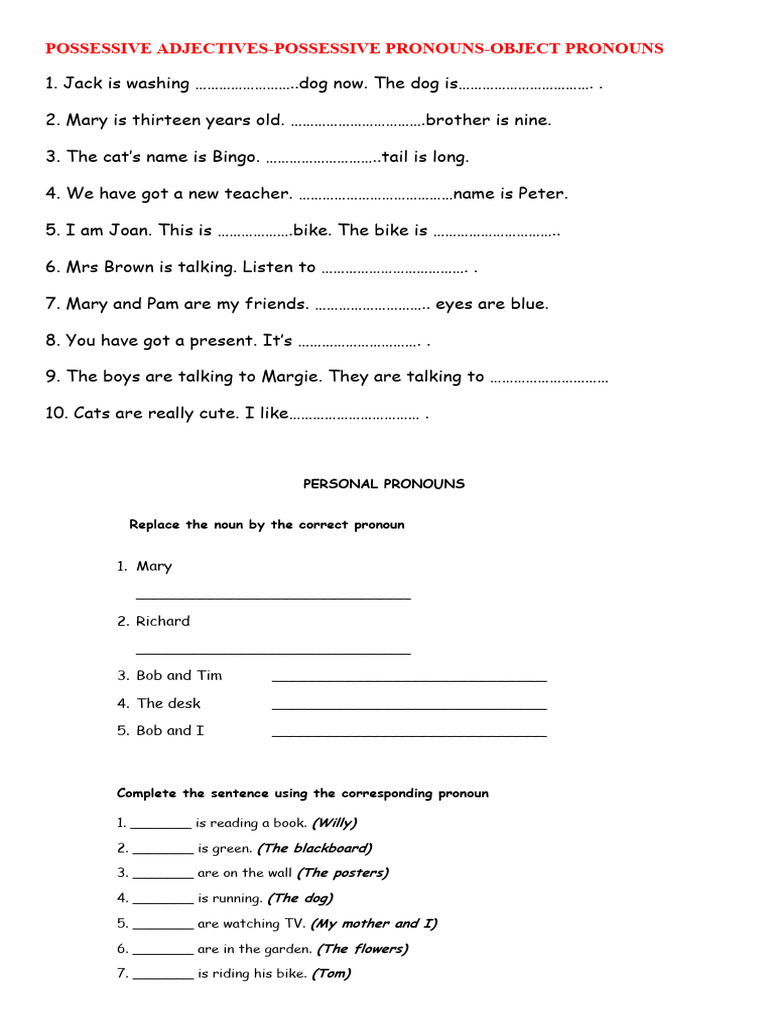 Possessive Adjectivespronounsobject Pronouns Teacher Development ...