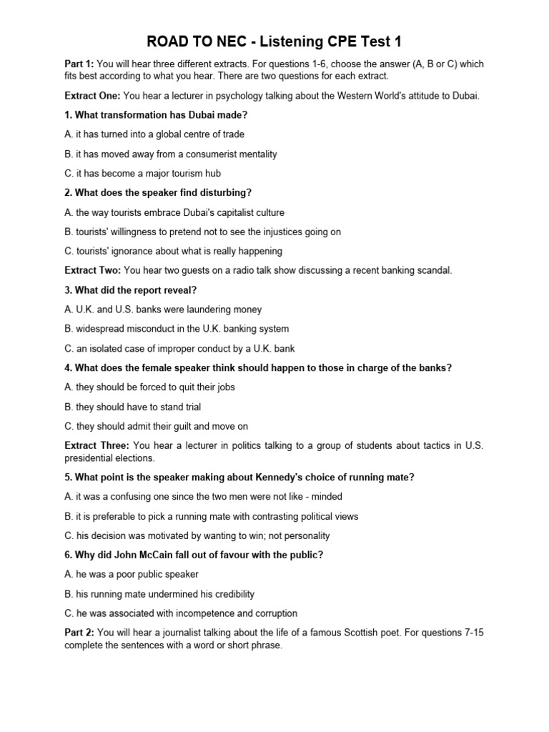 Road to NEC Listening Test 1 | PDF | Politics