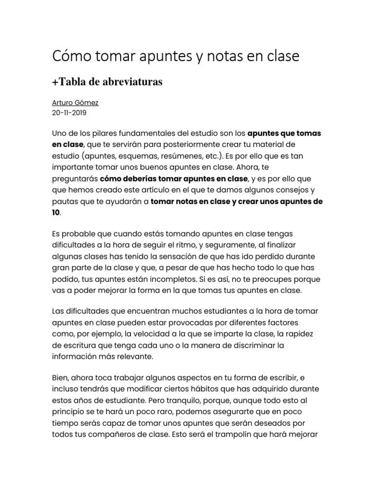 Cómo tomar apuntes y notas en clase | PDF | Información