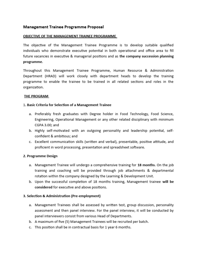 ACISB Management Trainee Program Proposal | PDF | Business