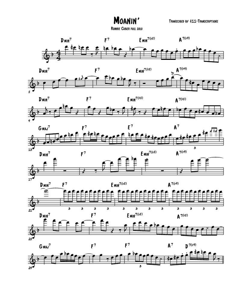 Moanin' Full Solo (Eb-Instruments) | PDF